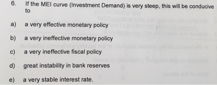 Solved If the MEI curve (Investment Demand) is very steep, | Chegg.com