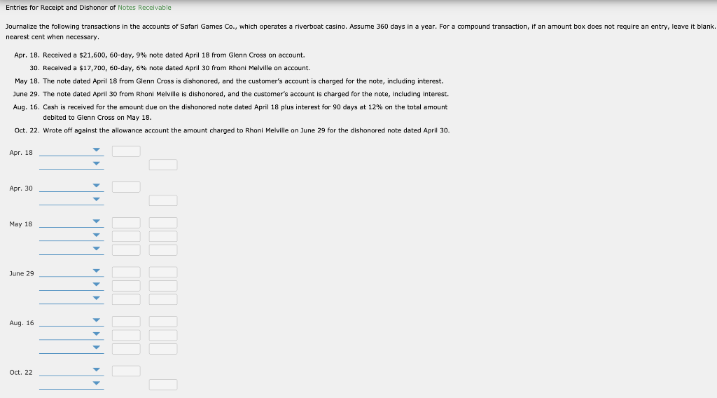 Solved Entries for Receipt and Dishonor of Notes Receivable | Chegg.com