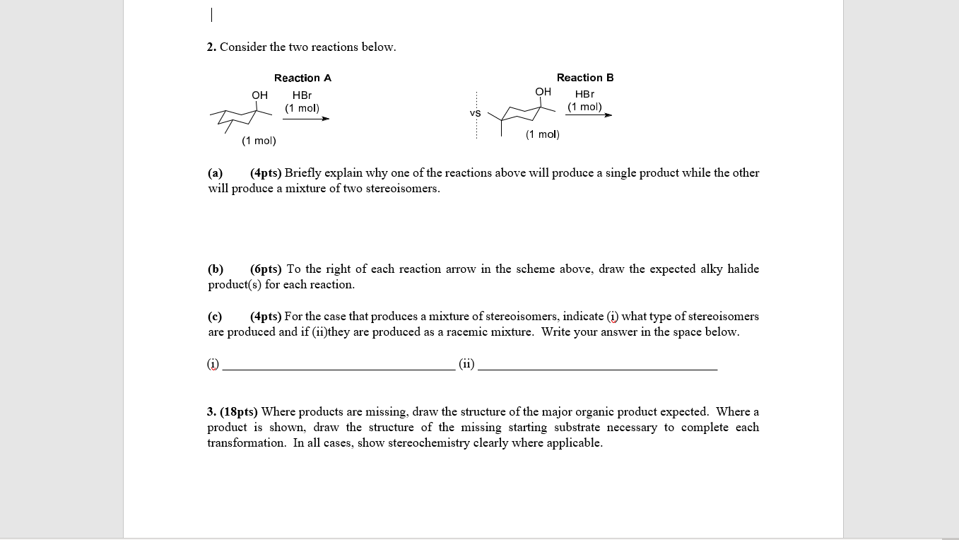 Solved 2. Consider the two reactions below. Reaction A OH OH | Chegg.com