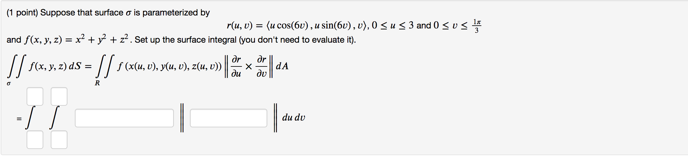 Solved (1 point) Suppose that surface o is parameterized by | Chegg.com