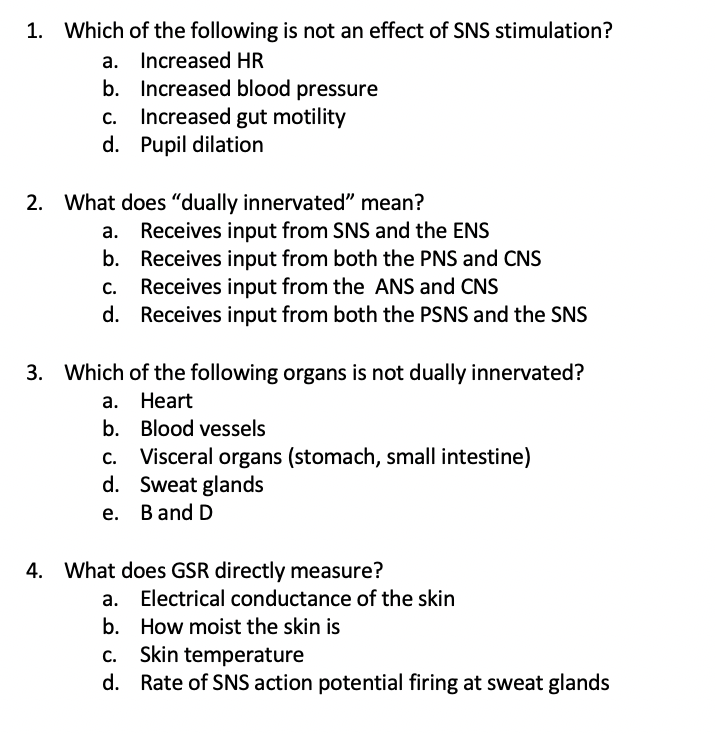Solved 1. Which of the following is not an effect of SNS | Chegg.com