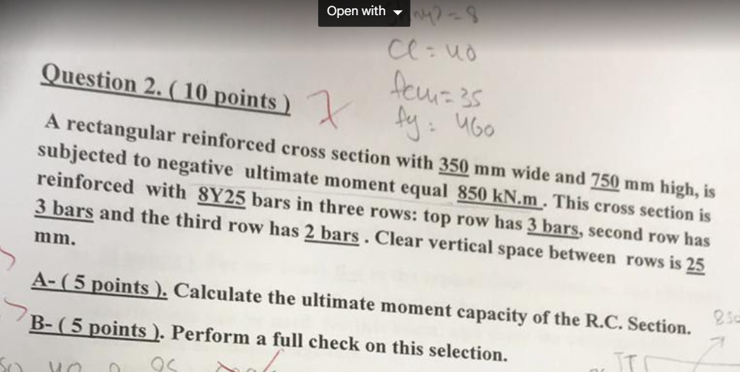 Solved A rectangular reinforced cross section with 350 mm | Chegg.com