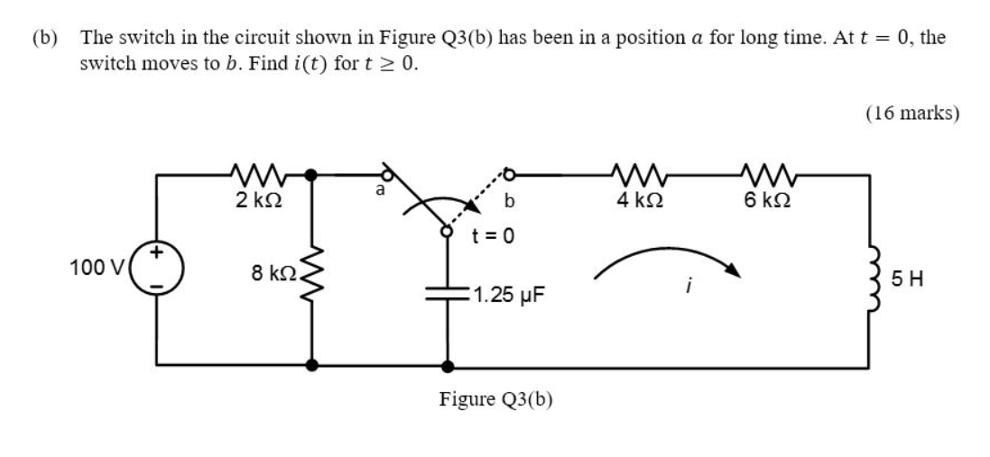 Solved (b) The switch in the circuit shown in Figure Q3(b) | Chegg.com