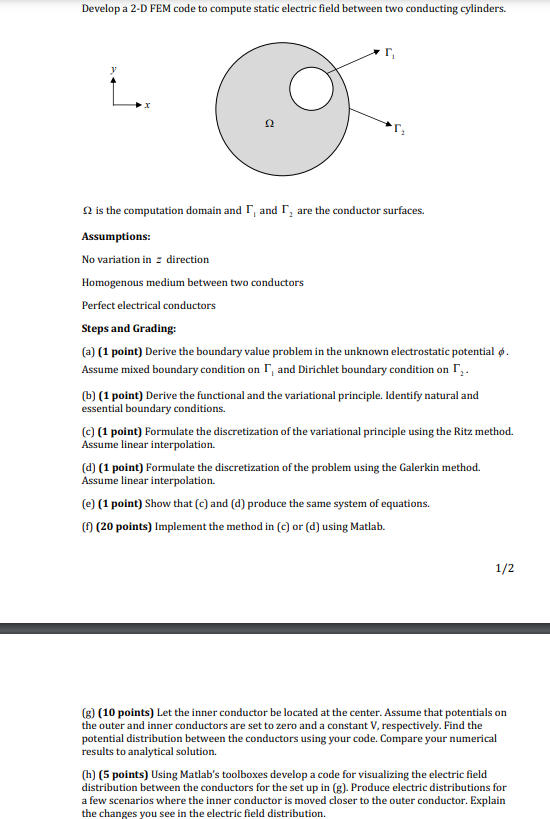 Develop a 2-D FEM code to compute static electric | Chegg.com