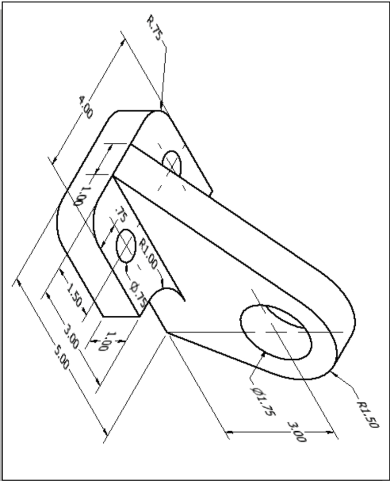 Solved Draw a 3-view orthographic (front, top, right side | Chegg.com