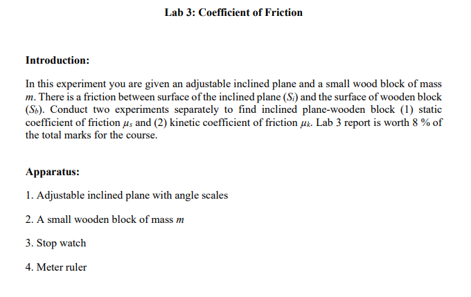 Solved Lab 3: Coefficient of Friction Introduction: In this | Chegg.com