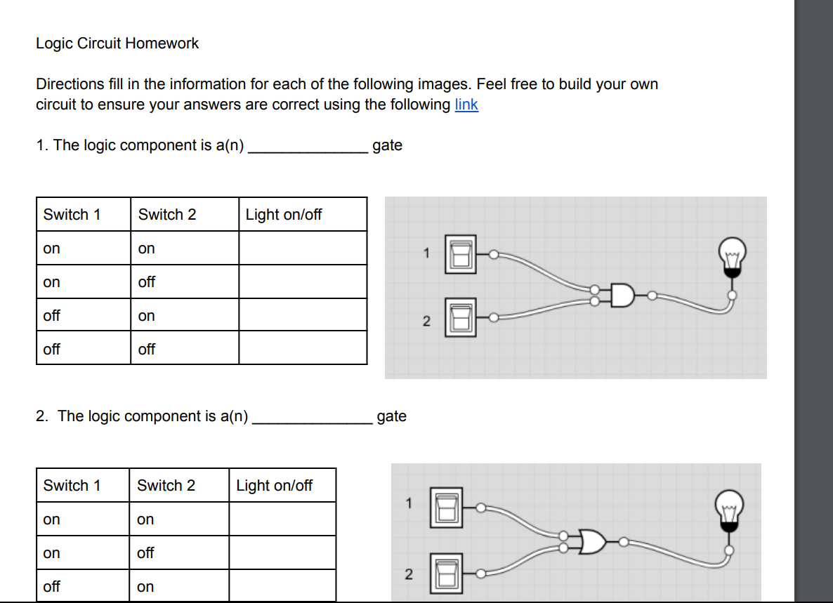 Solved Logic Circuit Homework Directions fill in the | Chegg.com
