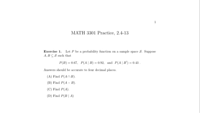 Solved MATH 3301 Practice, 2.4-13 Exercise 1. Let P be a | Chegg.com