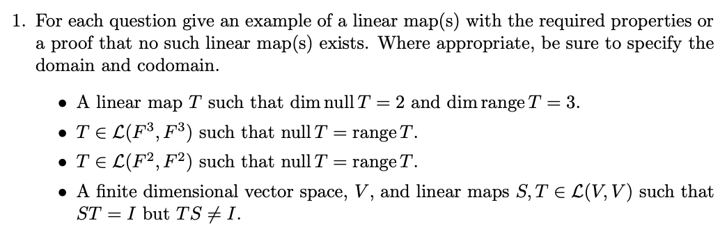 Solved 1. For each question give an example of a linear | Chegg.com