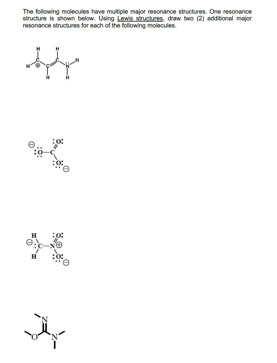 Solved The following molecules have multiple major resonance | Chegg.com