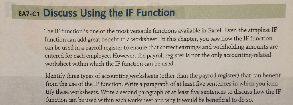 Solved EA7-C1 Discuss Using the IF Function The IF function | Chegg.com