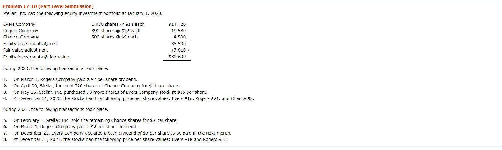 Solved Problem 17-10 (Part Level Submission) Stellar, Inc. | Chegg.com