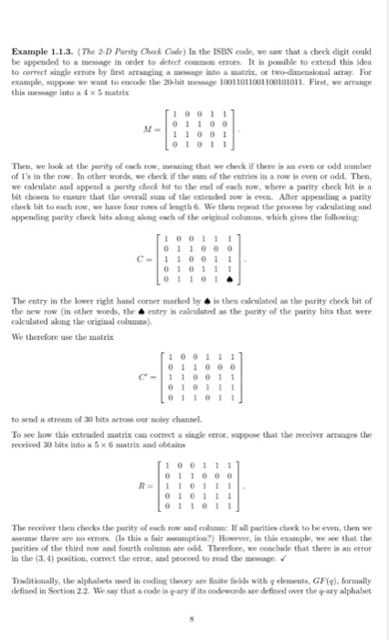 Solved Example 1.1.3. (The 2-D Parity Check Code) In the | Chegg.com