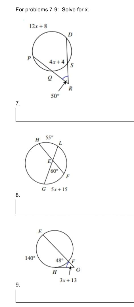 Solved For problems 7-9: Solve for x. | Chegg.com