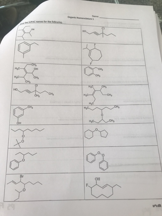 Solved Organic Nomenclature 1 UPAC names for the following | Chegg.com