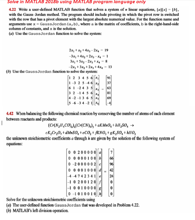 Solved Solve in MATLAB 2018b using MATLAB program language | Chegg.com