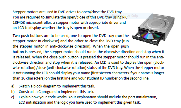 Stepper motors are used in DVD drives to open/close | Chegg.com