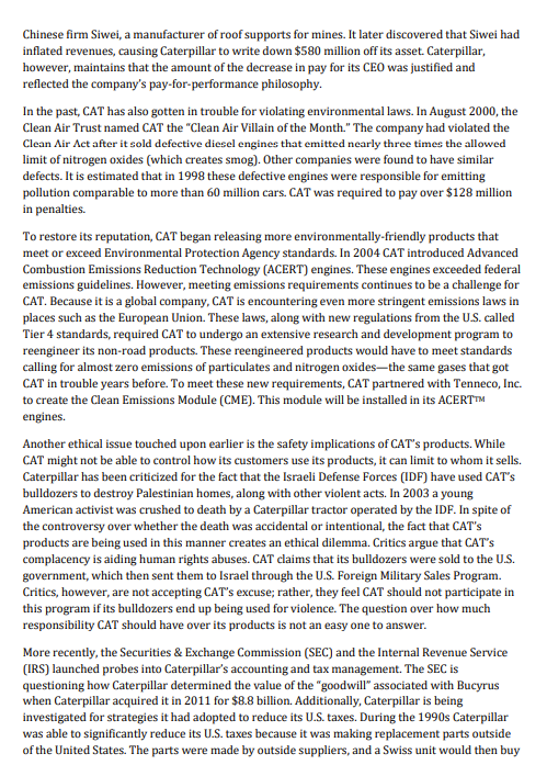 Solved Caterpillar, Inc. Encounters Challenges to Its | Chegg.com