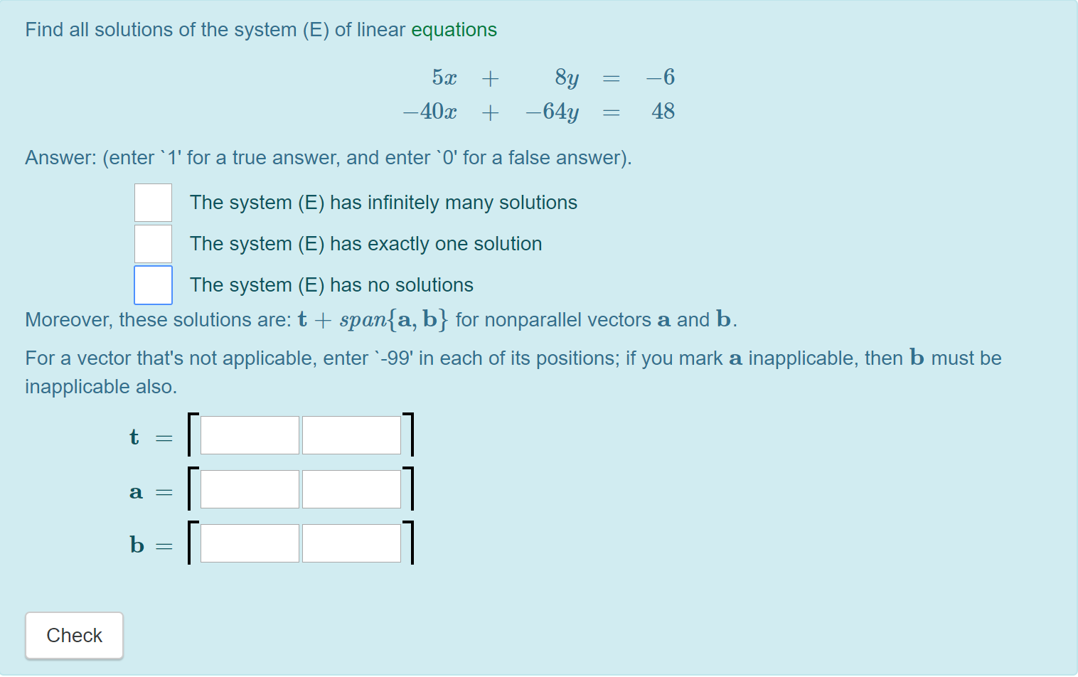 Solved Find all solutions of the system (E) of linear | Chegg.com