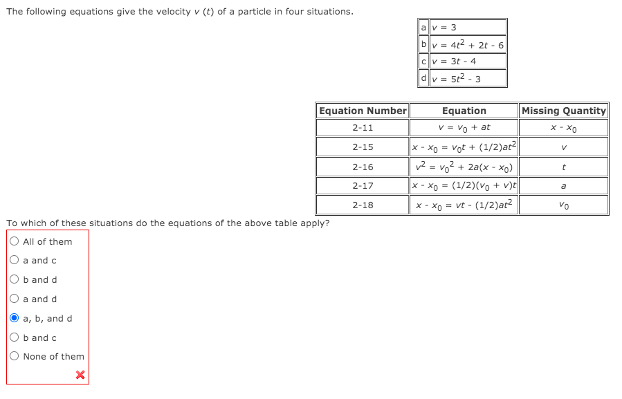 Solved The following equations give the velocity v(t) of a | Chegg.com
