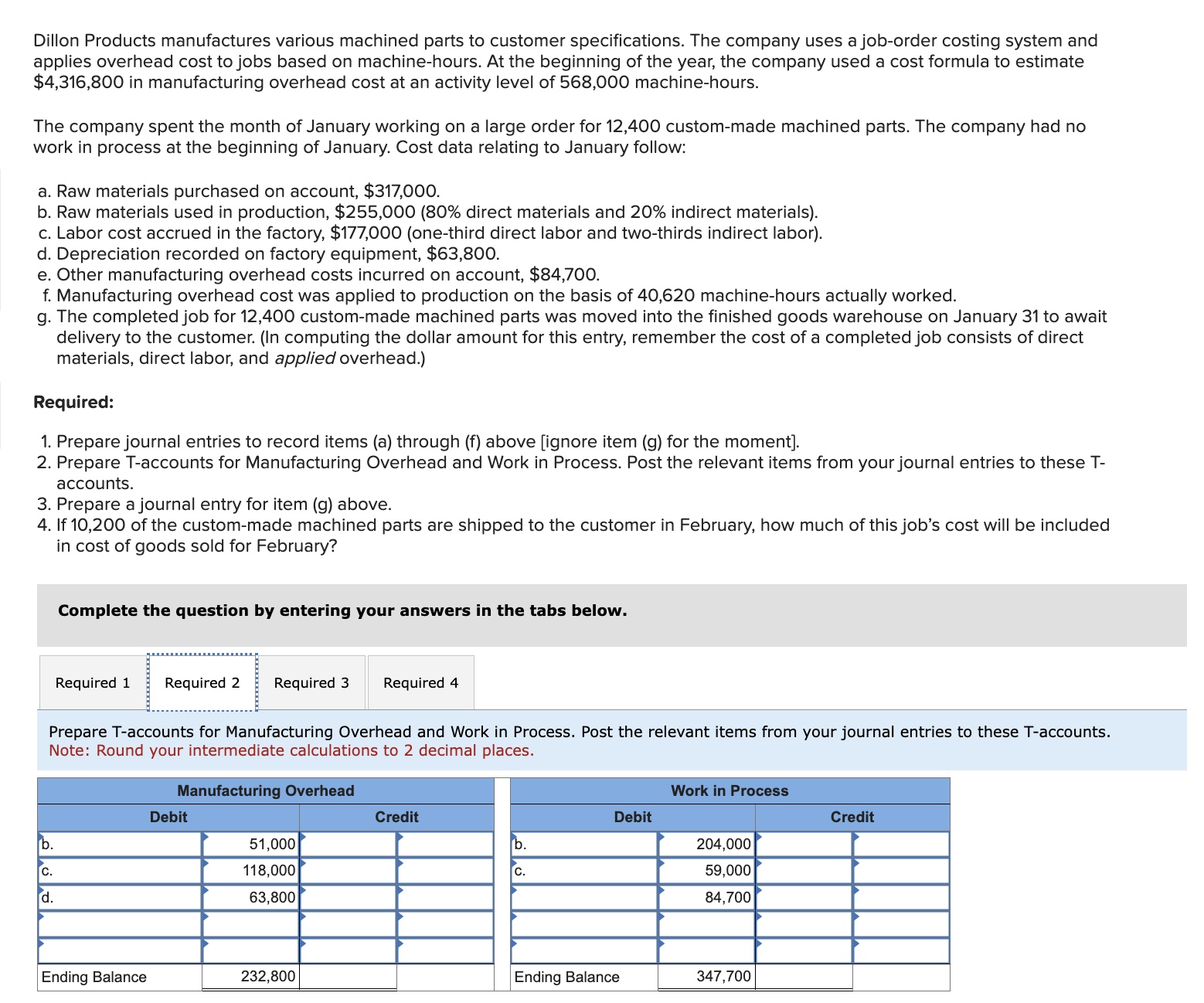 Solved Dillon Products manufactures various machined parts | Chegg.com