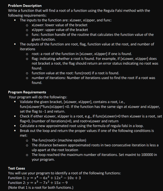 Solved Problem Description Write a function that will find a | Chegg.com