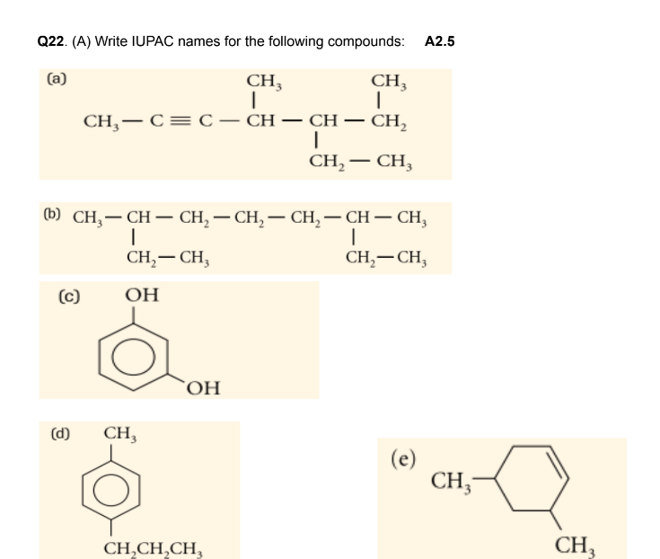 Solved Q22. (A) Write IUPAC names for the following | Chegg.com