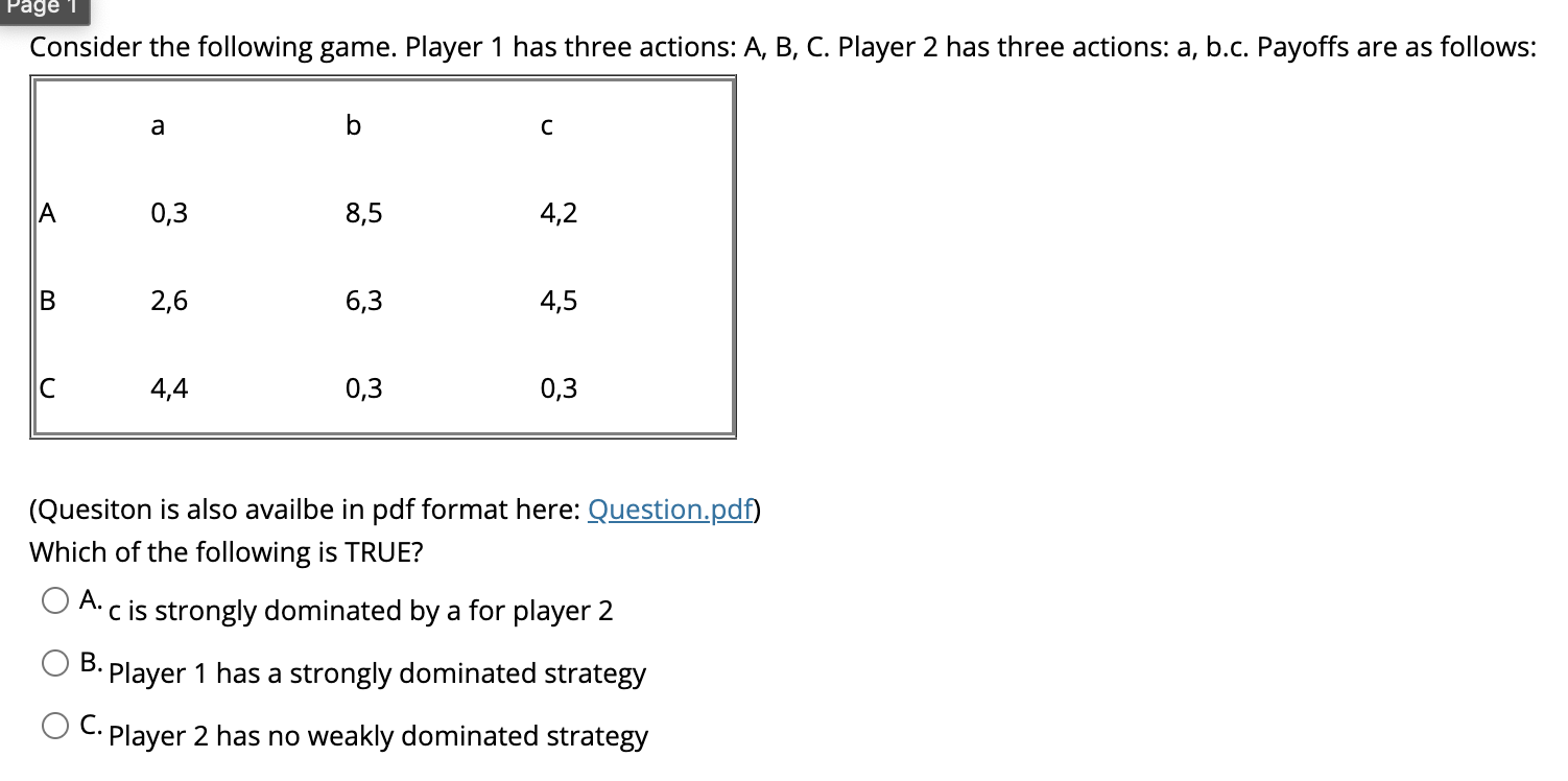 Solved Page 1 Consider the following game. Player 1 has | Chegg.com