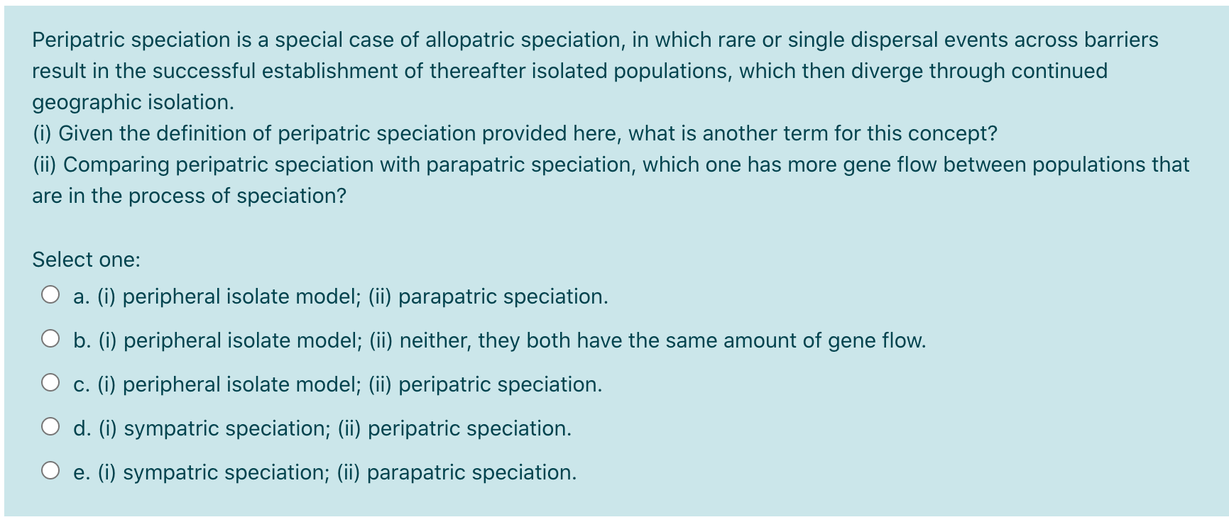 Solved Peripatric speciation is a special case of allopatric | Chegg.com
