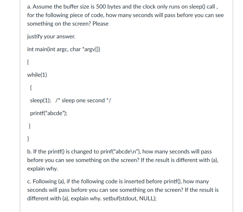 Solved a. Assume the buffer size is 500 bytes and the clock | Chegg.com