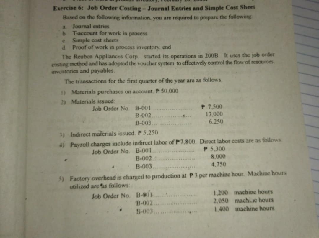 Solved Exercise 6: Job Order Costing - ﻿Journal Entries and | Chegg.com