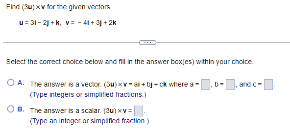 Solved Find (3u)×v for the given vectors. | Chegg.com