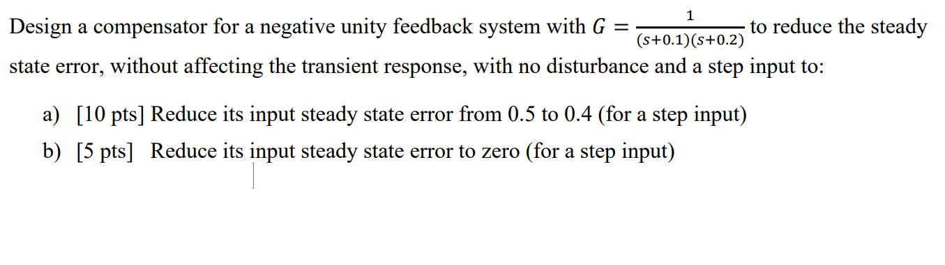 Design a compensator for a negative unity feedback | Chegg.com