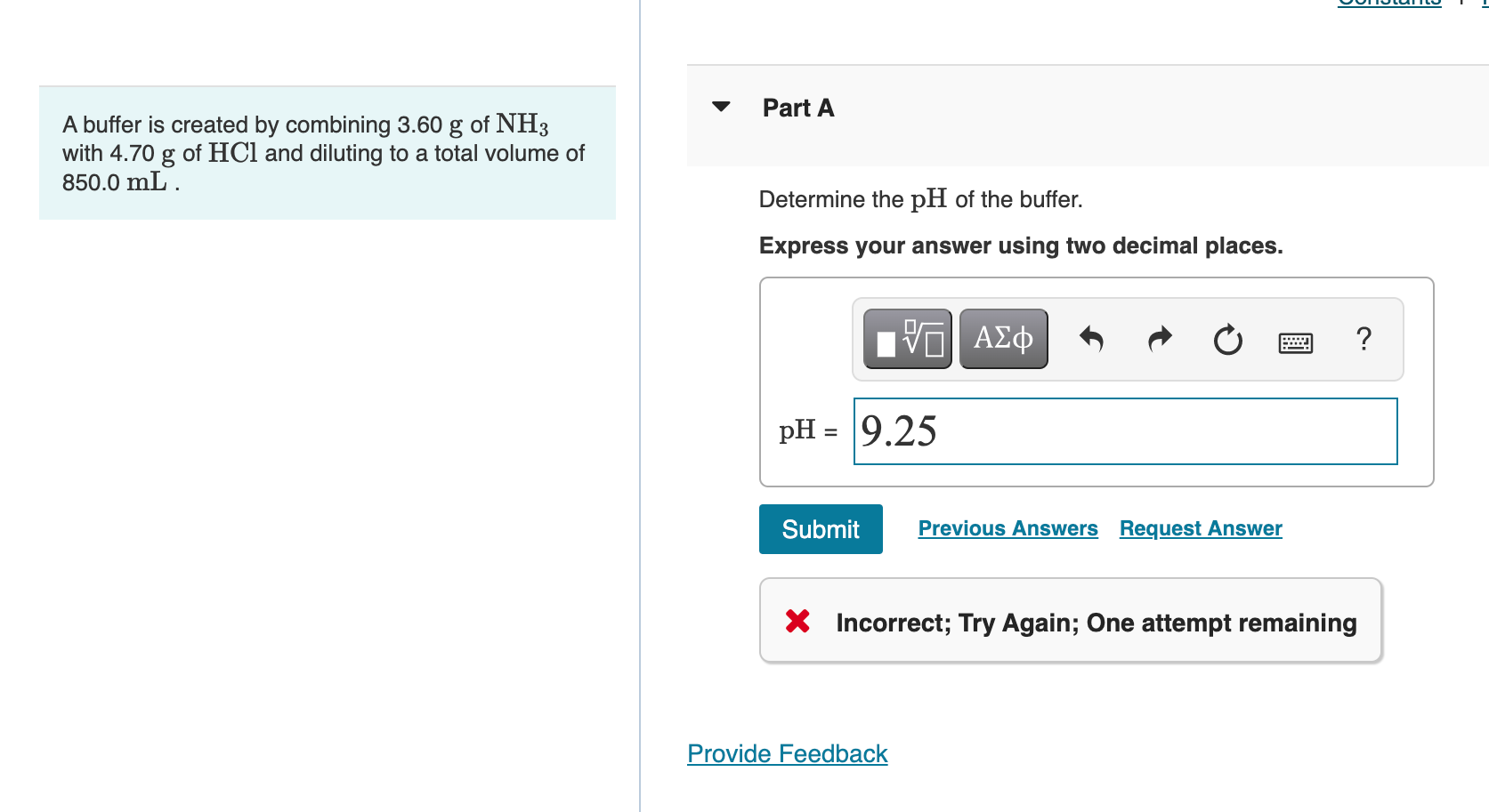 Solved A buffer is created by combining 3.60 g of NH3 Part A | Chegg.com