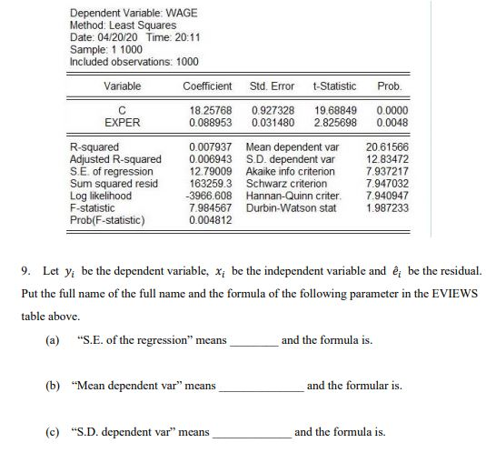 Dependent Variable: WAGE Method: Least Squares Date: | Chegg.com