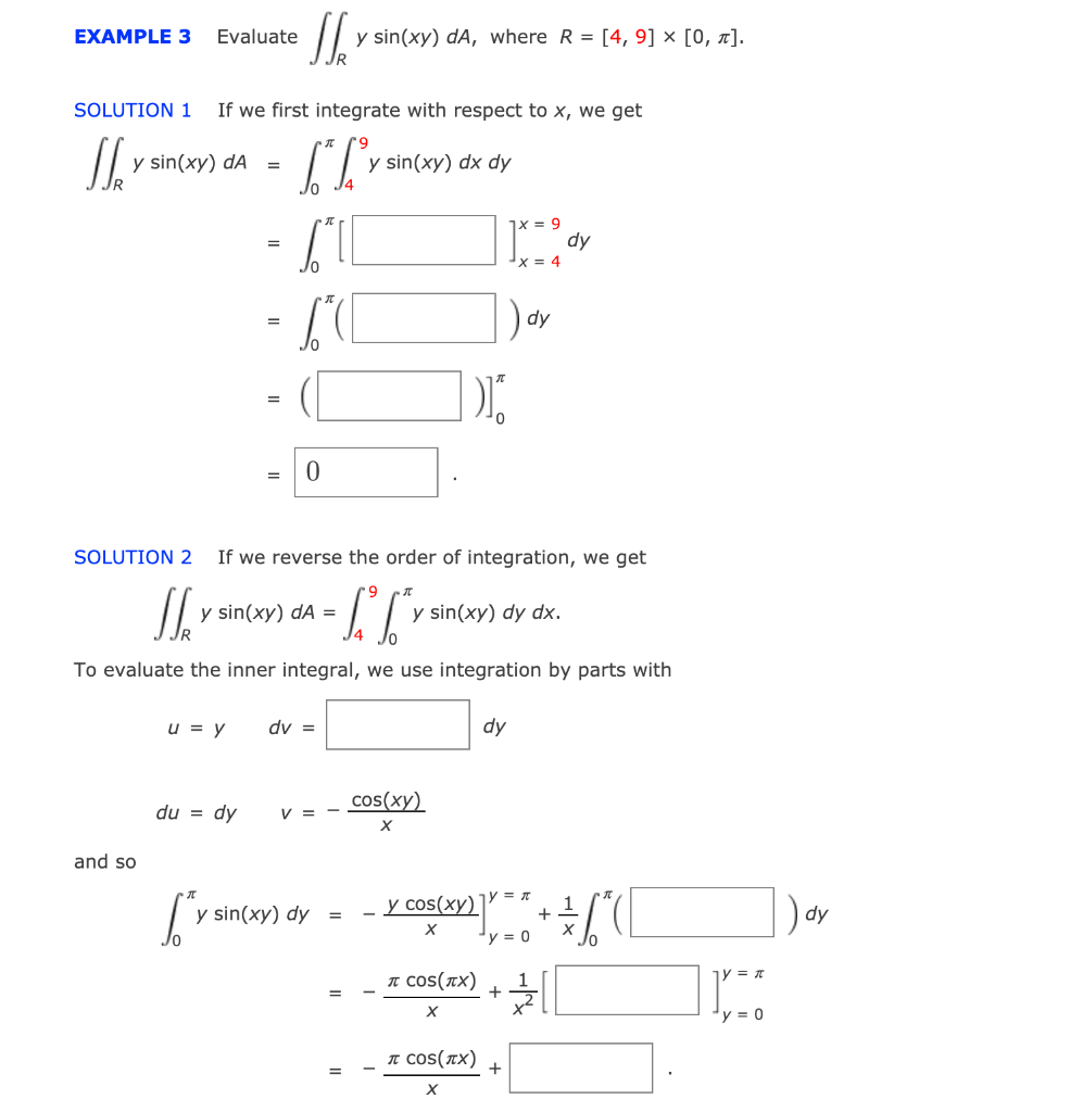 Solved EXAMPLE 3 Evaluate Sale y sin(xy) dA, where R = [4, | Chegg.com