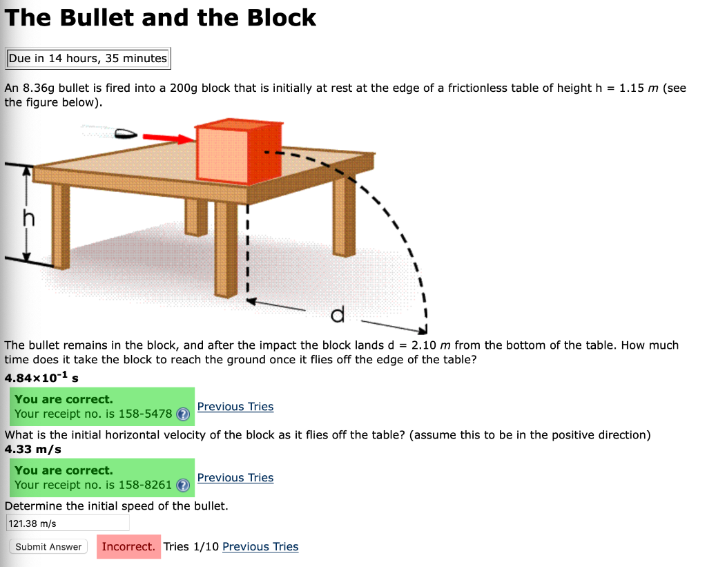 Solved The Bullet and the Block Due in 14 hours, 35 minutes | Chegg.com