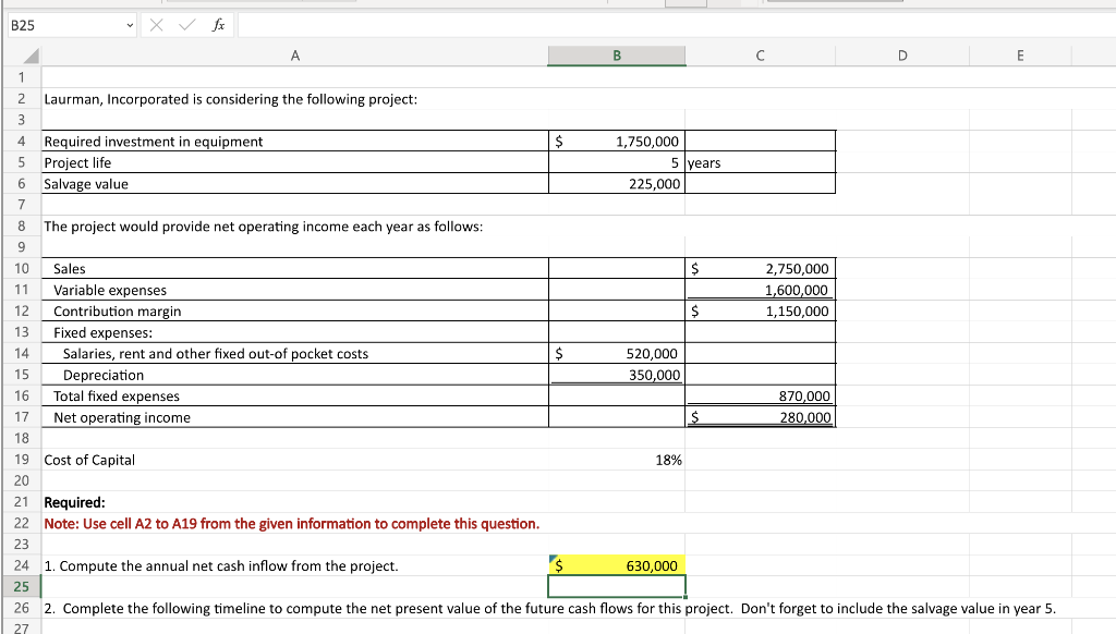 Solved The project would provide net operating income each | Chegg.com