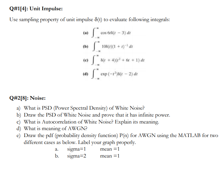 Solved Q#1[4]: Unit Impulse: Use sampling property of unit | Chegg.com