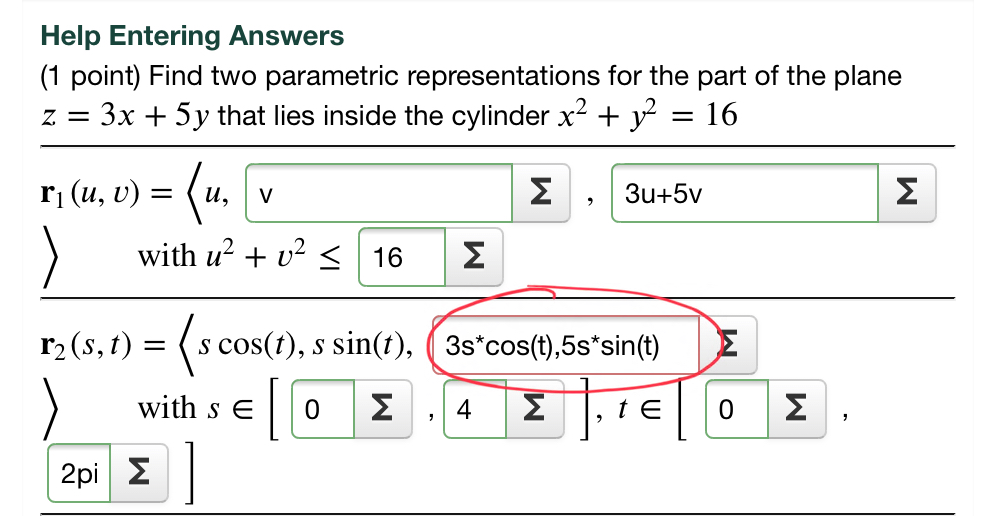 Solved Help Entering Answers (1 point) Find two parametric | Chegg.com