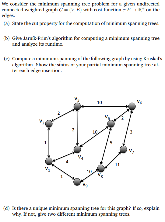 Solved We consider the minimum spanning tree problem for a | Chegg.com