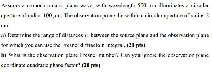 Solved Assume a monochromatic plane wave, with wavelength | Chegg.com