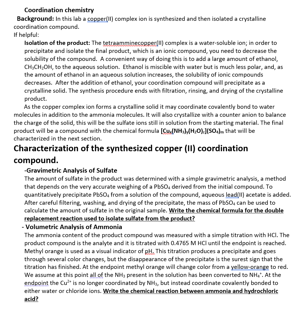Solved Coordination chemistry Background: In this lab a | Chegg.com