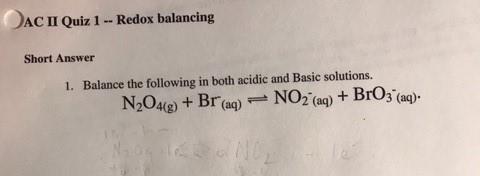 Solved AC II Quiz 1 - Redox balancing Short Answer 1. | Chegg.com