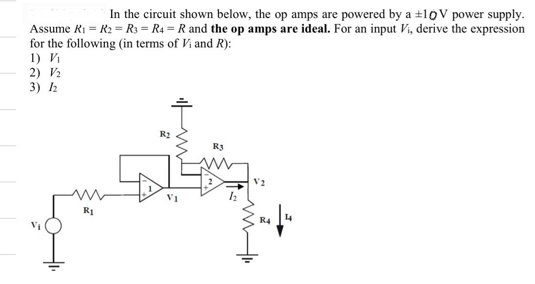 Solved In the circuit shown below, the op amps are powered | Chegg.com