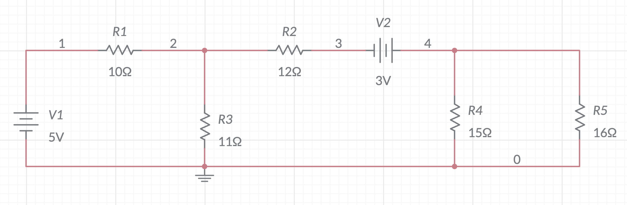Solved V2 R1 R2. 1 2 3 4 두 100 122 3V V1 R4 R5 R3 W 5V 152 | Chegg.com