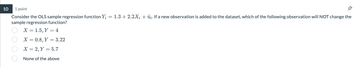 Solved 1 point Consider the OLS sample regression function | Chegg.com