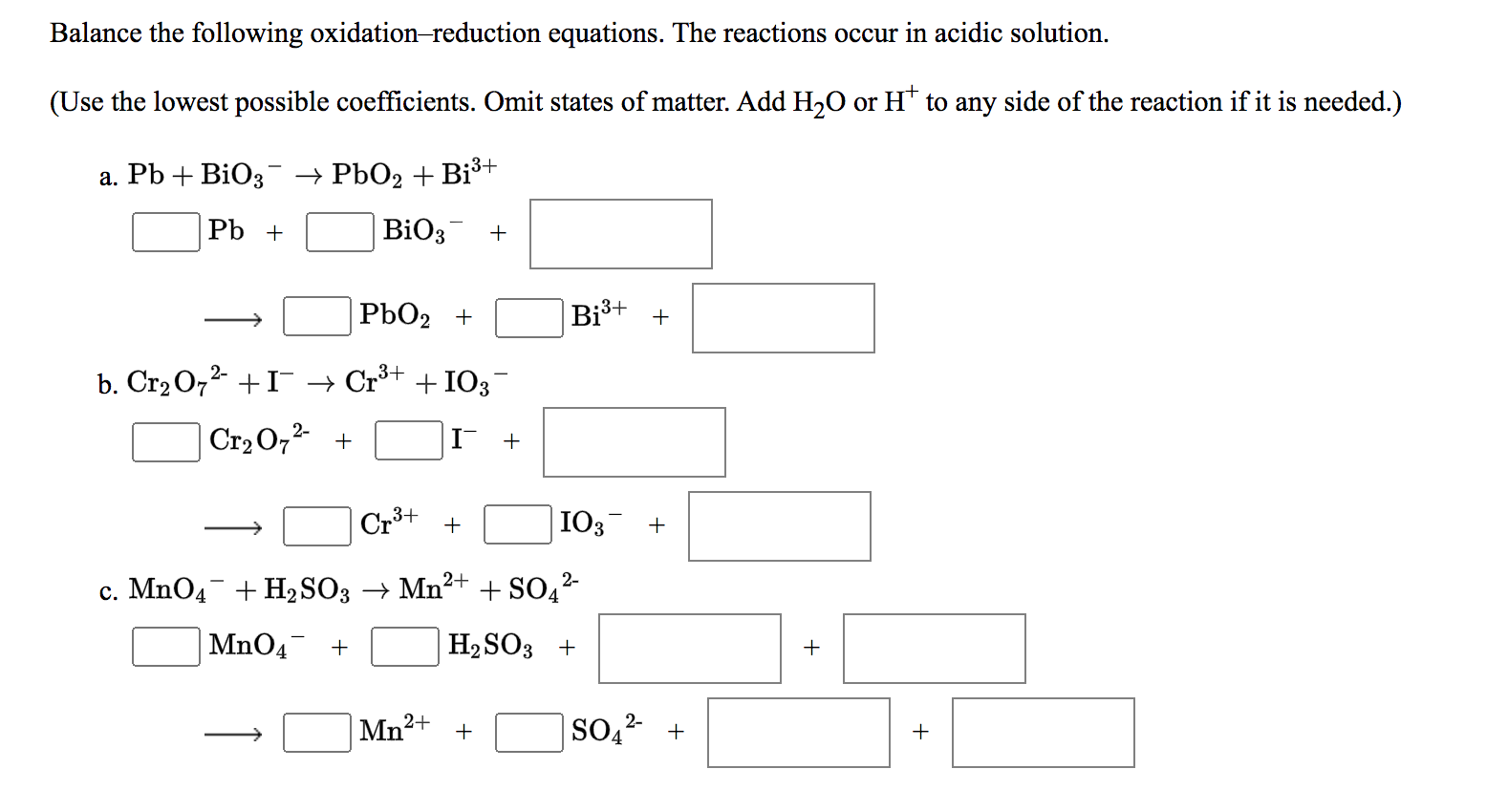 Solved Balance the following oxidation-reduction equations. | Chegg.com