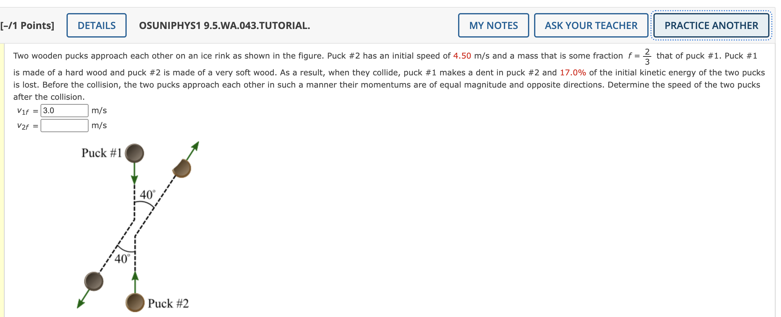 Solved after the collision. v1f=m/s | Chegg.com