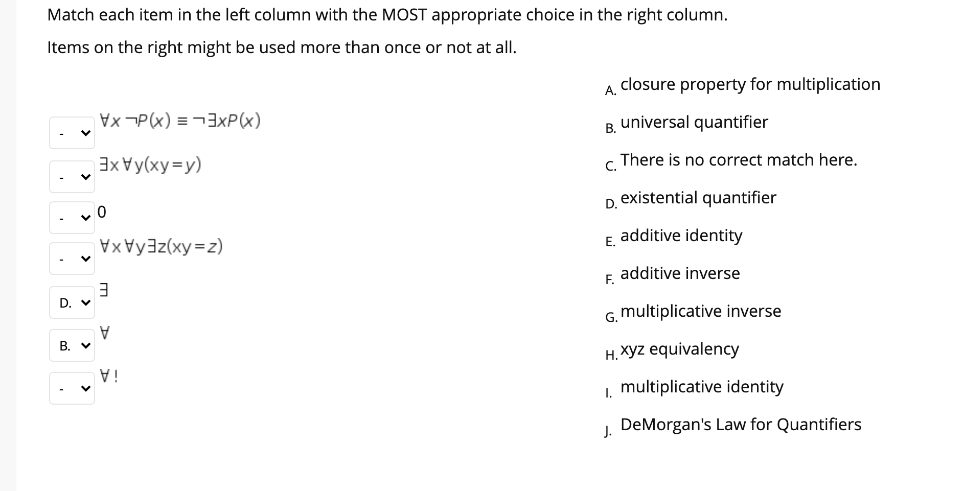 Solved Match each item in the left column with the MOST | Chegg.com